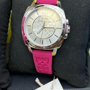 Coach | Jewelry | Coach Pink White Embossed Rubber Strap Watch 34mm ...